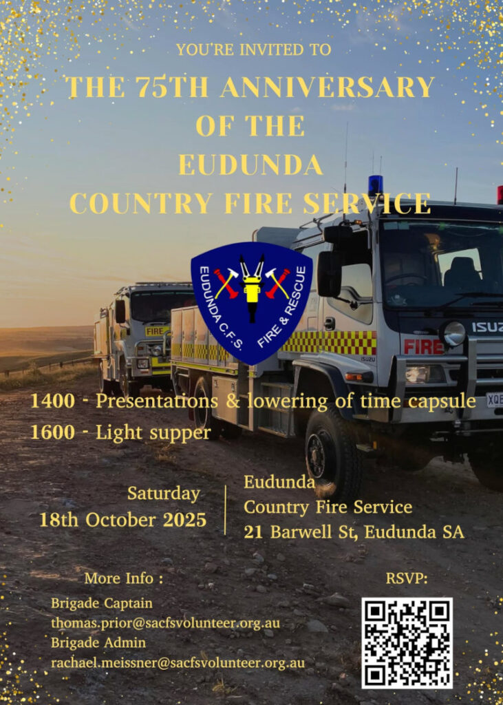 75th Anniversary Eudunda Country Fire Service – Sat 18th Oct 2025 ...