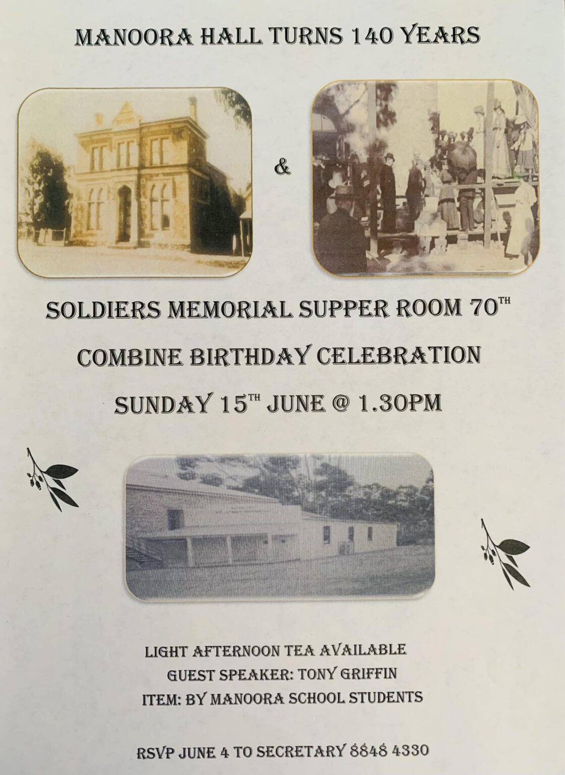 Manoora Hall 140th & Soldiers Memorial Supper Room 70th Celebrations ...