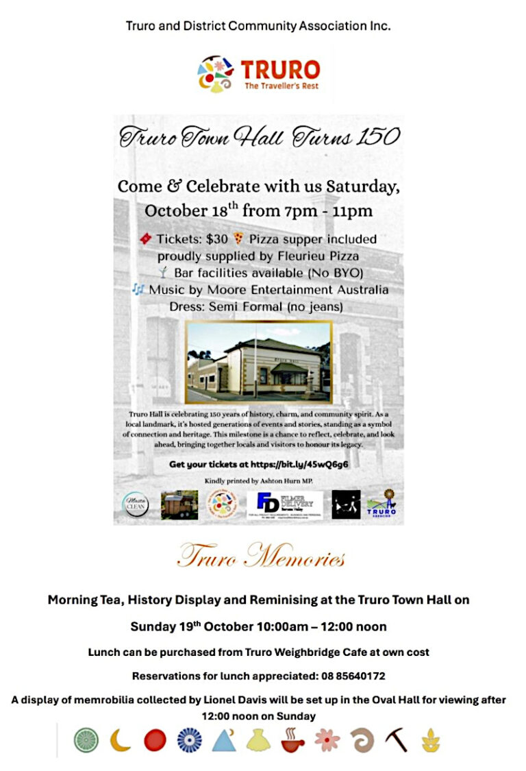 Truro Town Hall 150th – 18th & 19th Oct 2025 - Visit Eudunda